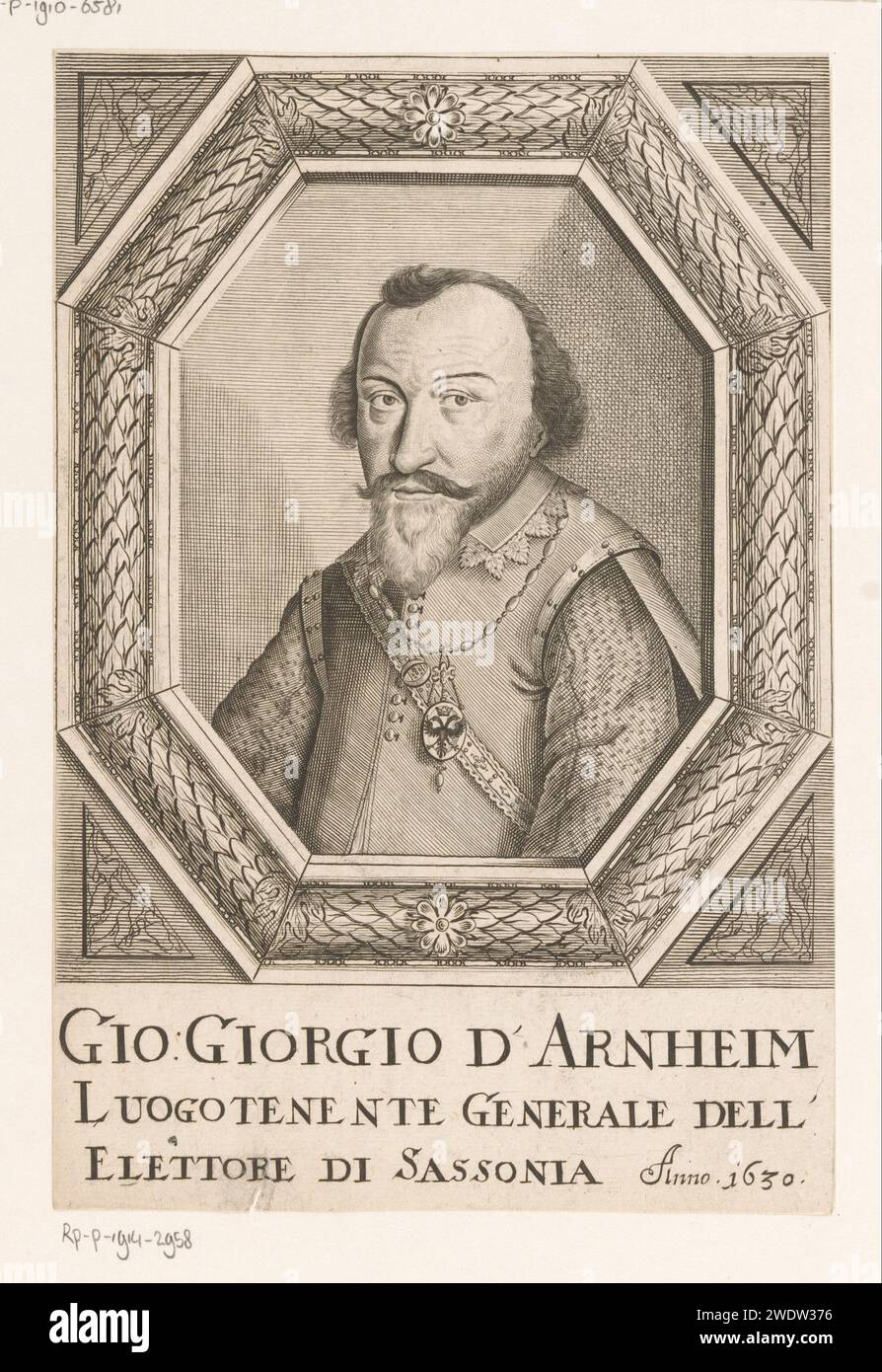 Portrait van Hans Georg Arnim von Boitzenburg, Johann Franck (Possibly), 1630 print paper ...
