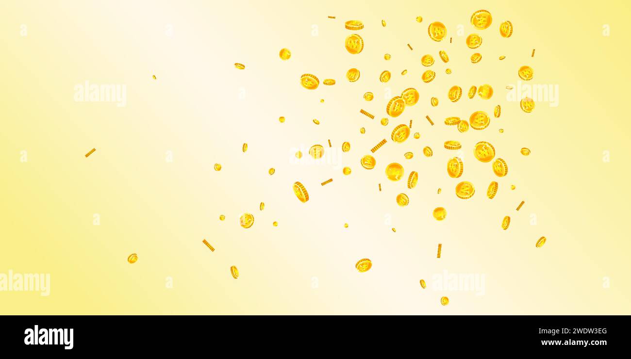 Korean won coins falling. Scattered gold WON coins. Korea money ...