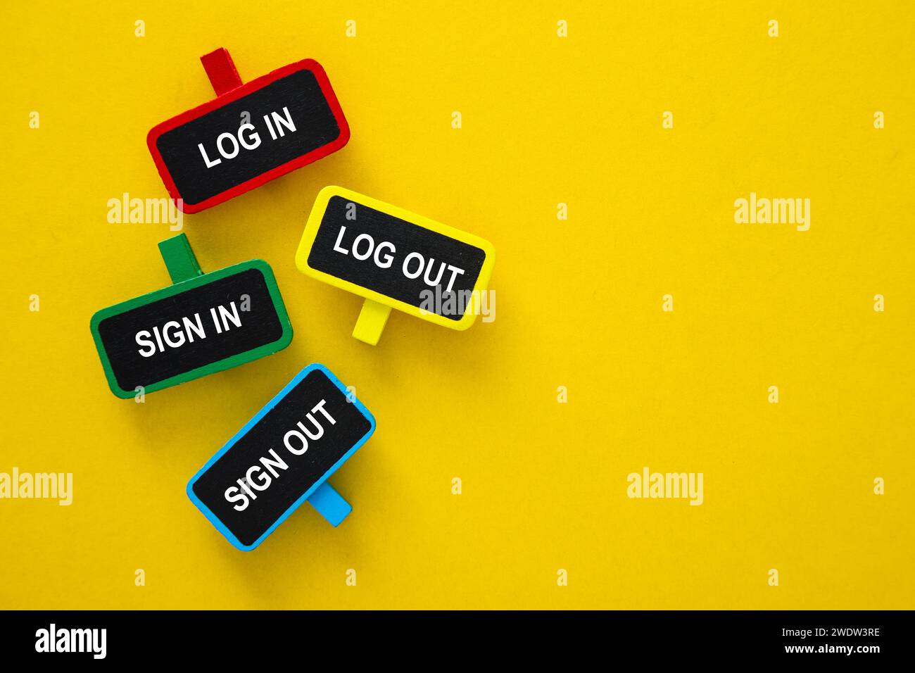 Sign Of Log In, Log Out, Sign In And Sign Out on yellow background ...