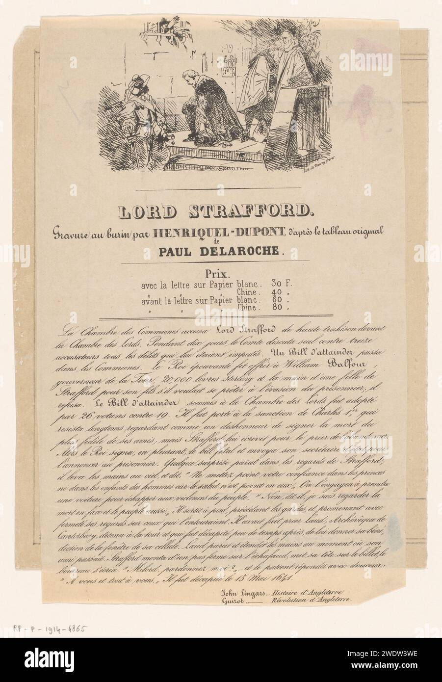 Prospectus of the sale of a print on which Thomas Wentworth is led to ...