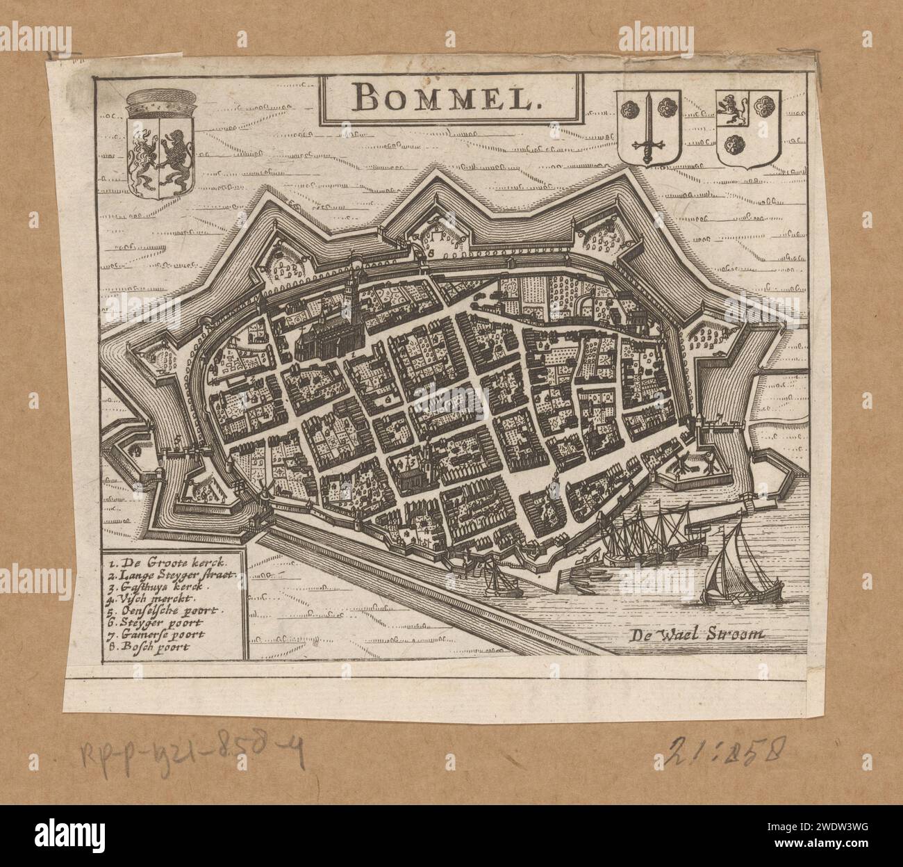 Map of Zaltbommel, Anonymous, 1660 print Amsterdam paper etching maps of cities Zaltbommel Stock ...