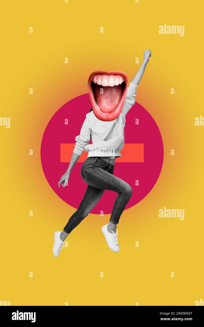Collage 3d image of pinup pop retro sketch of funny female screaming ...