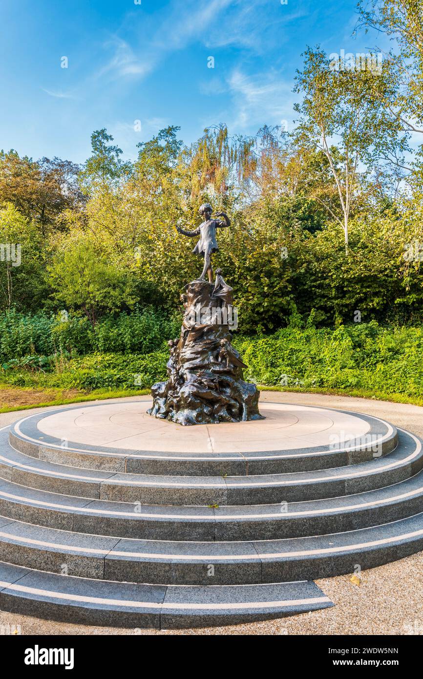Bronze statue of Peter Pan, character from novel by James Matthew ...
