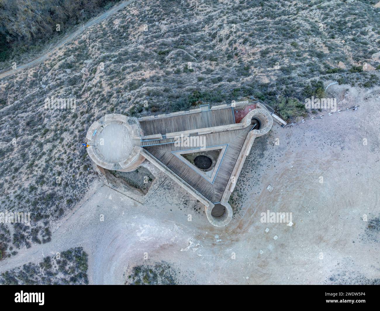 Aerial colorful sky sunset panoramic view of Flix new castle above the ...