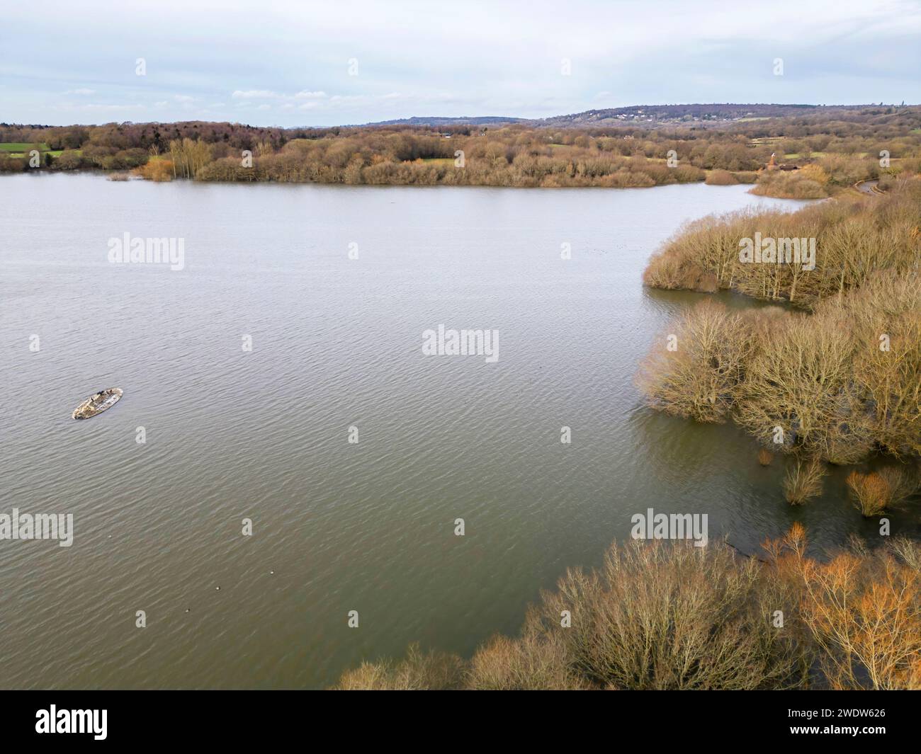 aerial view of bough beech reservoir and nature reserve. Popular with ...