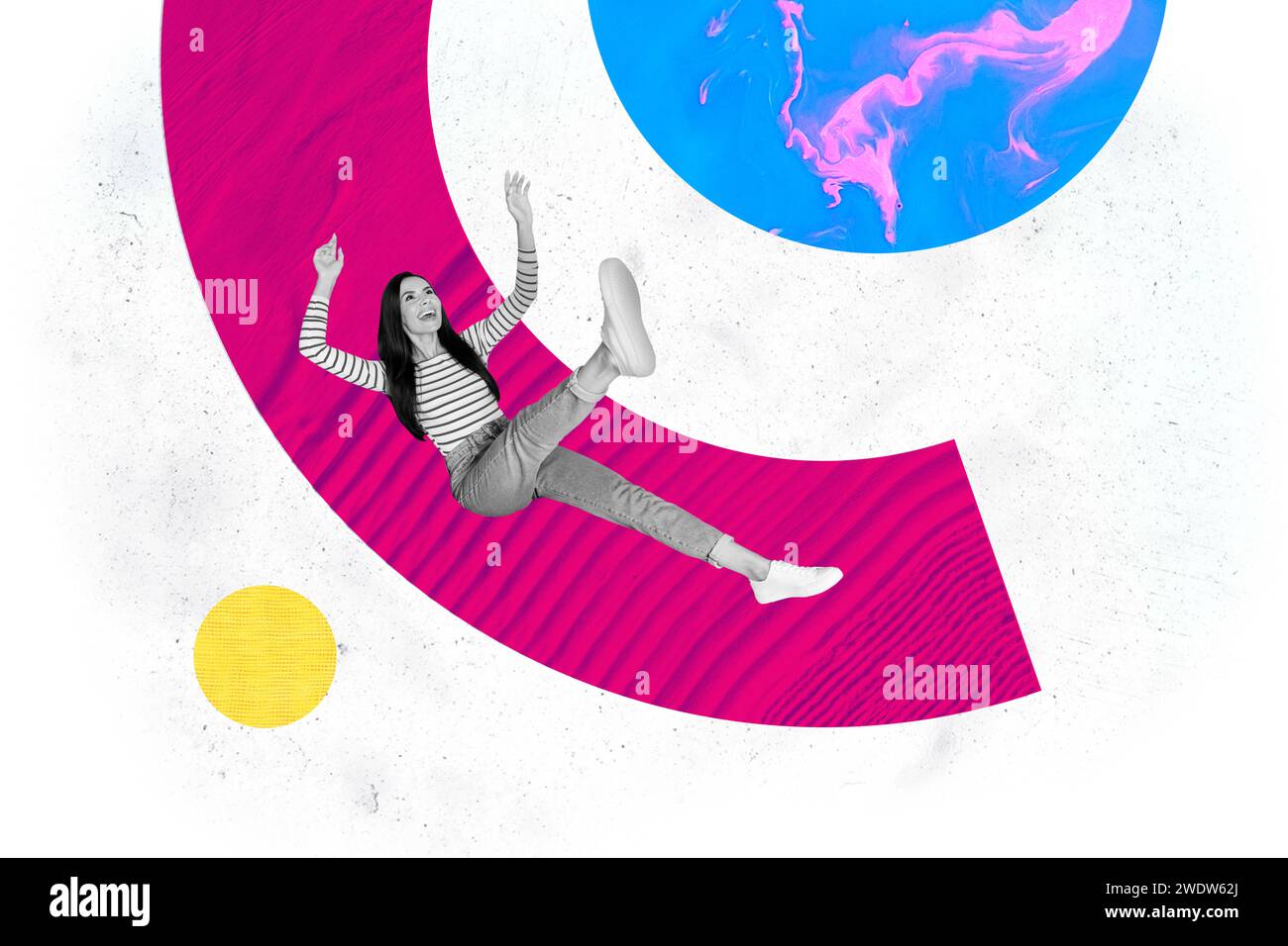 Horizontal creative surreal photo collage poster with funky young woman ...