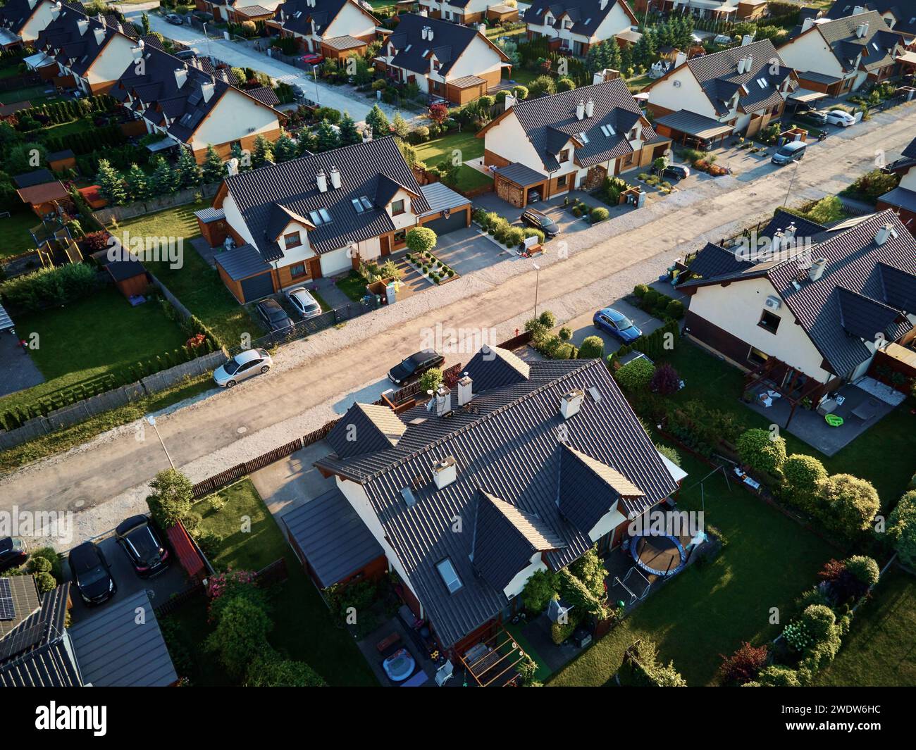 Aerial view of family houses in suburban neighborhood, Residential ...