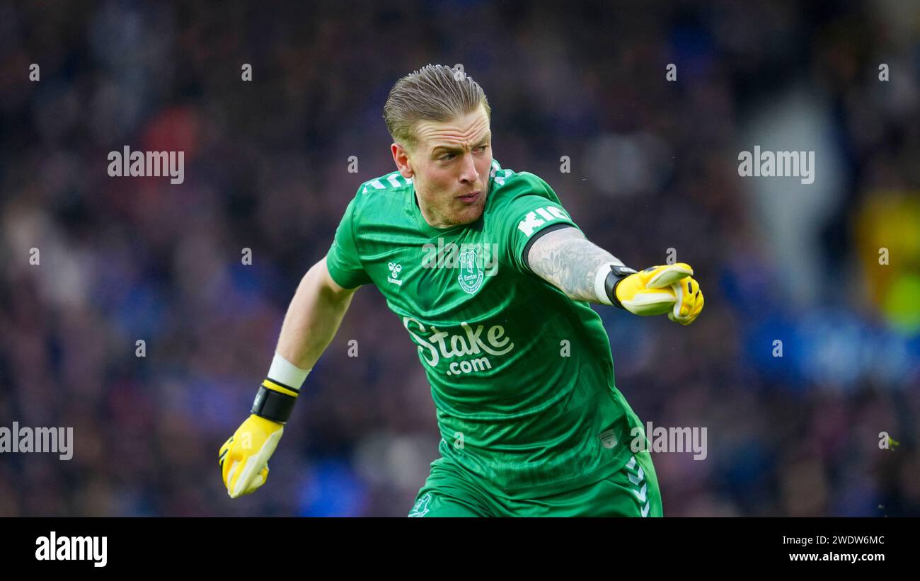 Everton s Goalkeeper Jordan Pickford Reacts During The English Premier