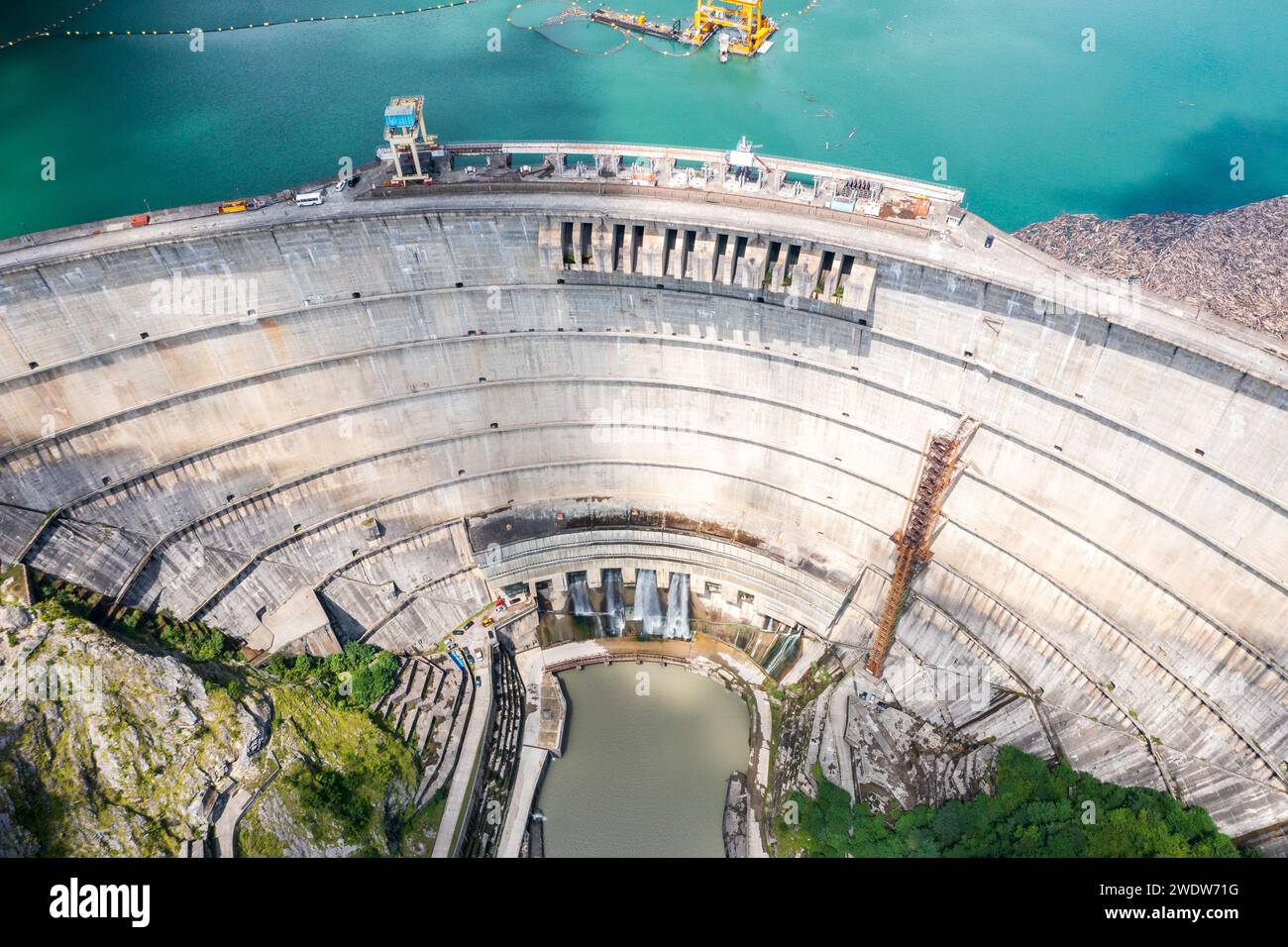 Inguri hydroelectric power plant in Georgia. Aerial view from drone of ...