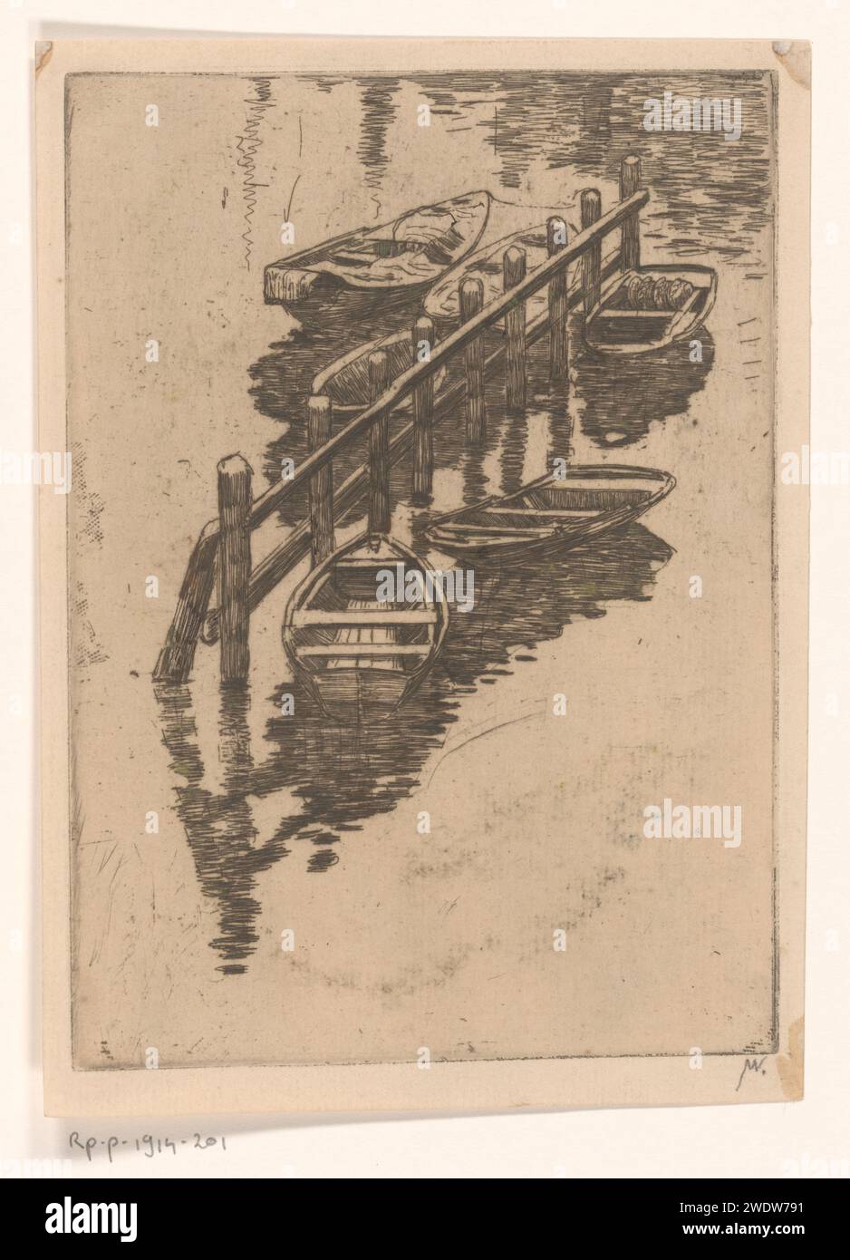Moored rowing boats, Maurits van der Valk, 1867 - 1914 print paper ...