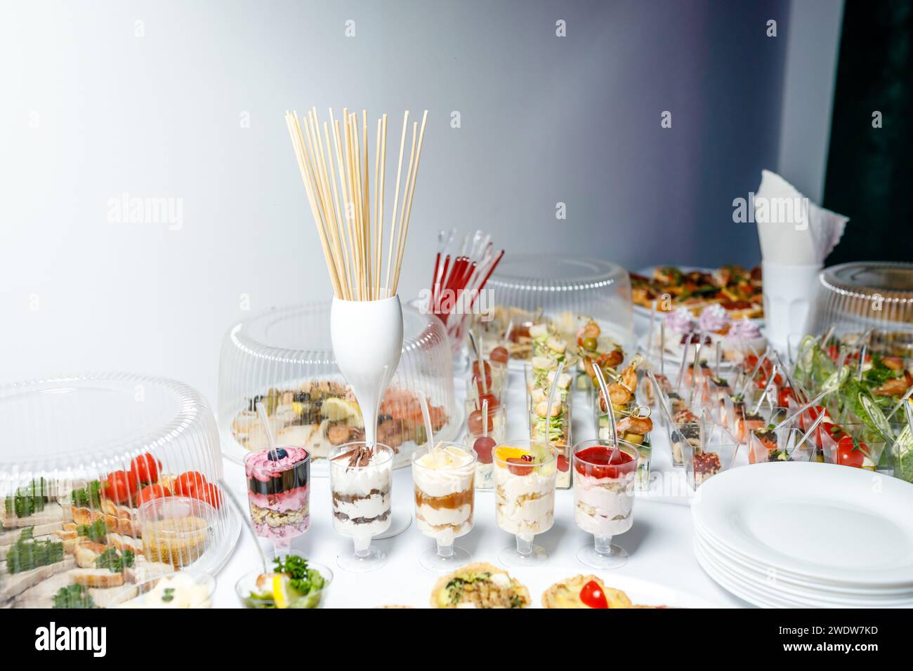 buffet table with toasts and snacks and desserts. High quality photo ...