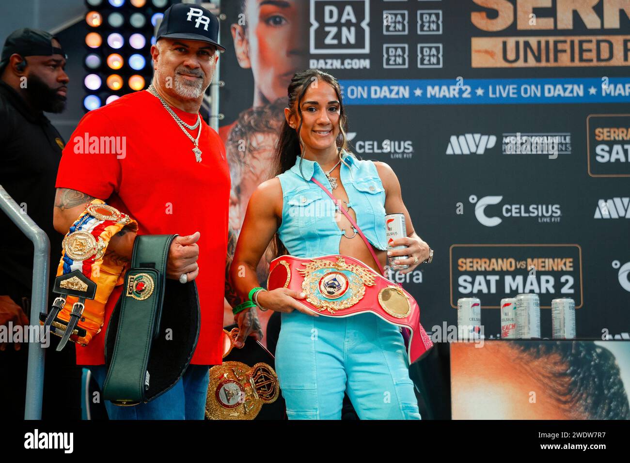 SAN JUAN, PUERTO RICO Amanda Serrano holding her world titles, March 2 ...