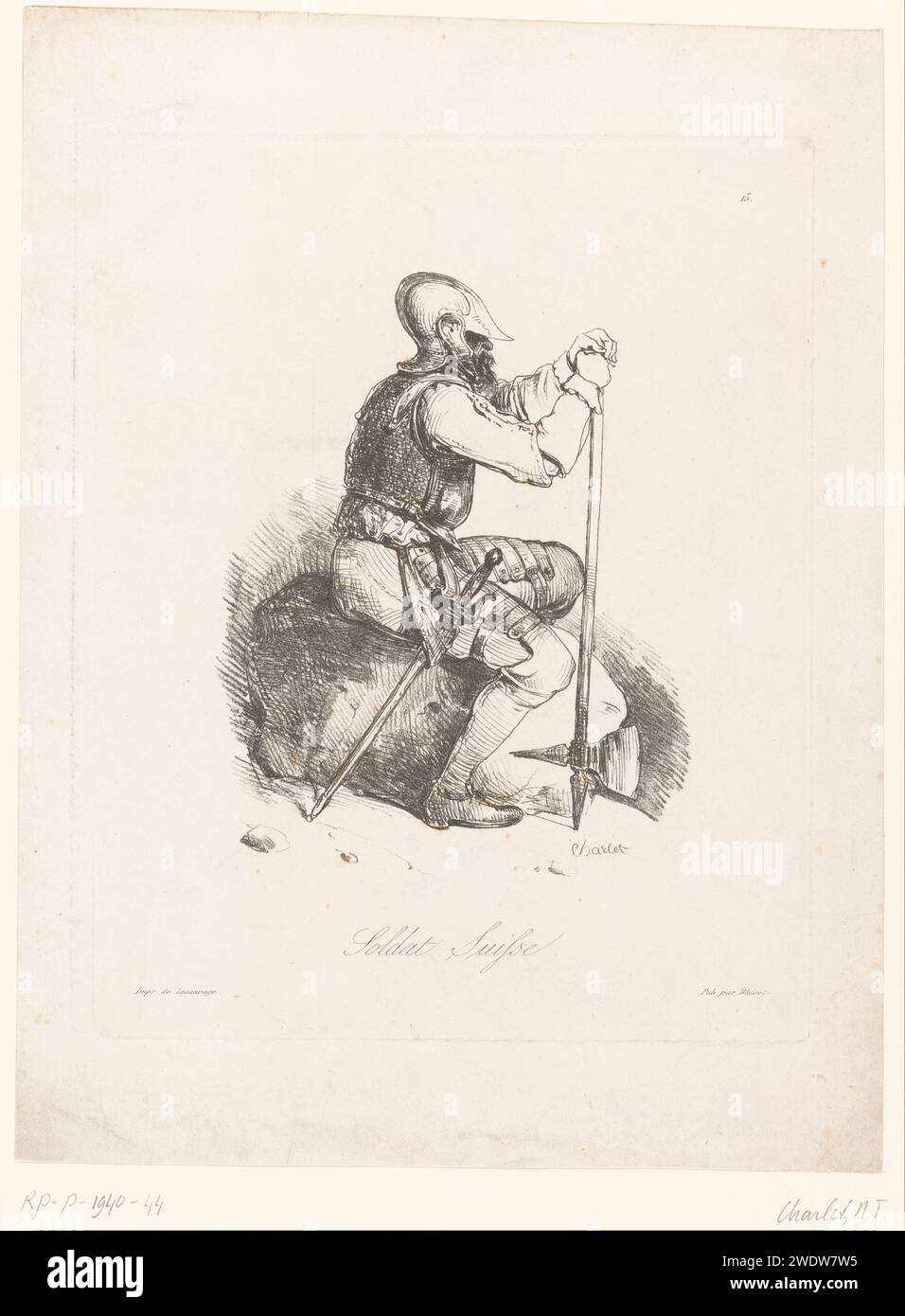 Swiss soldier on a stone, Nicolas Toussaint Charlet, c. 1842 print ...