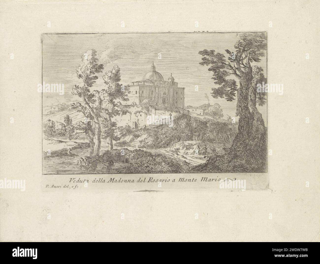 Landschap Met de Chiesa della Madonna del Rosario Op de Monte Mario ...