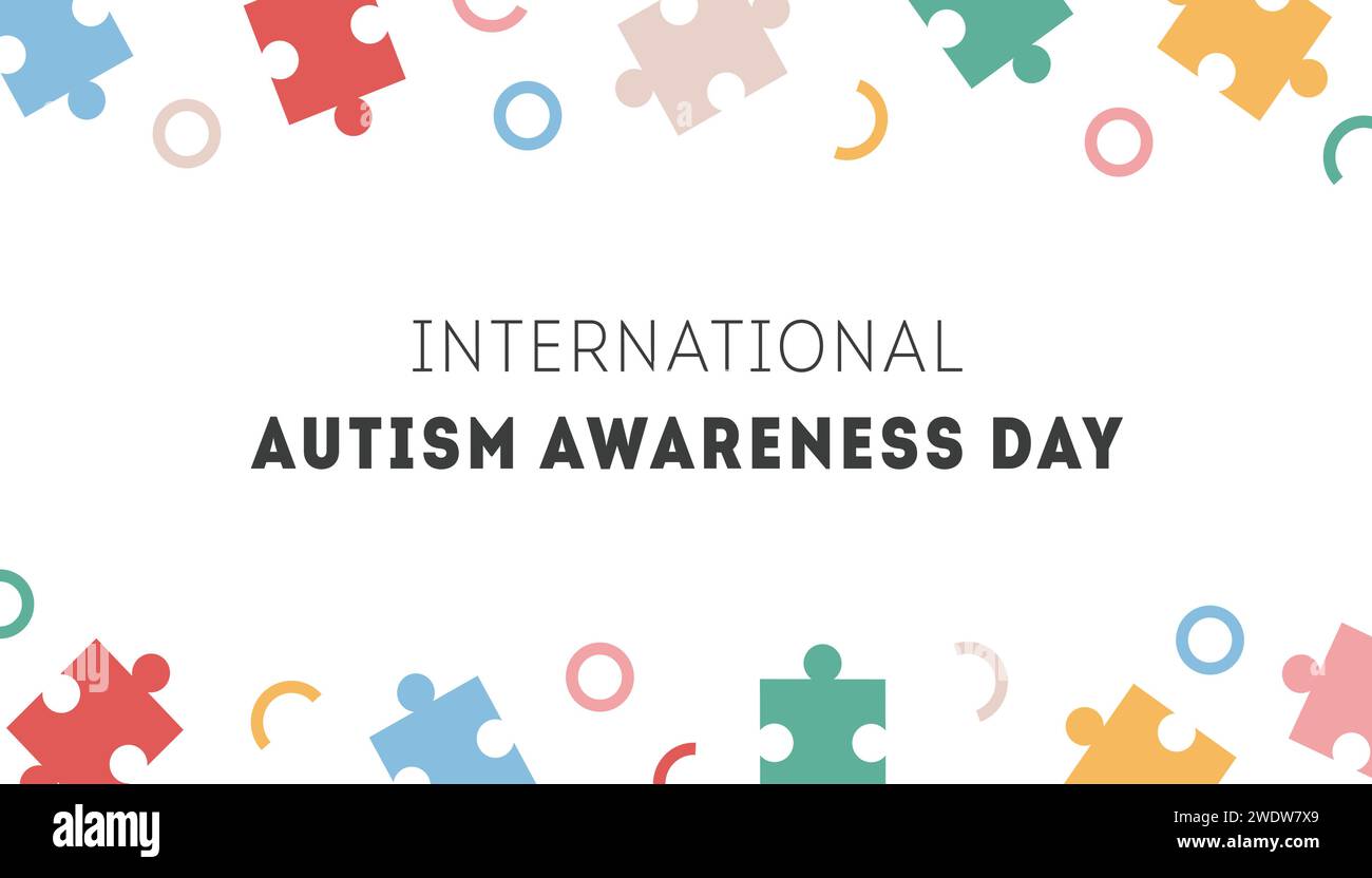 International Autism Awareness Day Banner. Frame from colorful puzzle ...