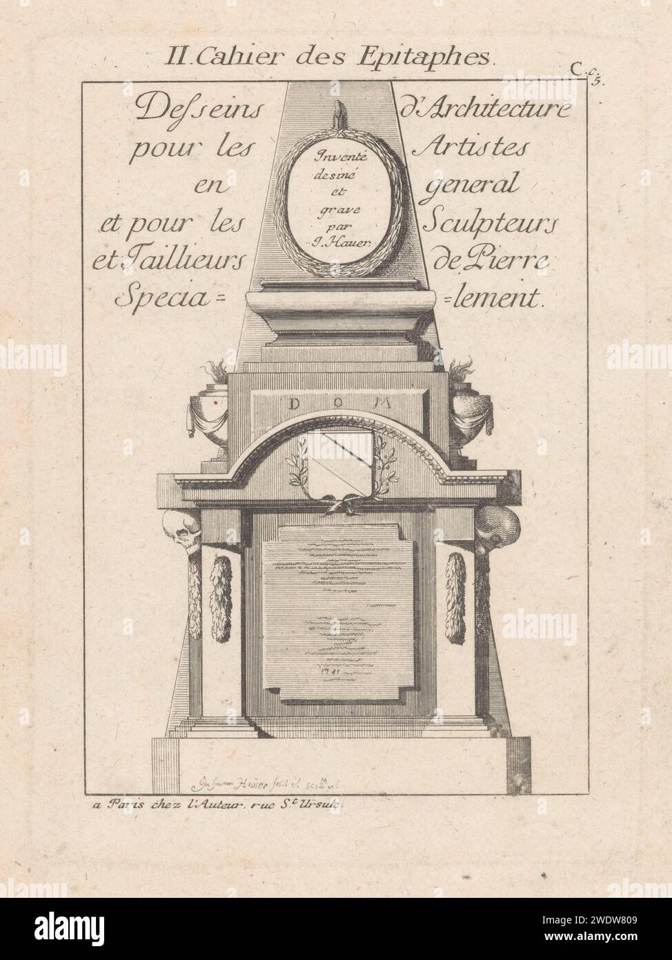 Epitaaf Mediillon, Johann Thomas Hauer, 1781 print Design for an ...