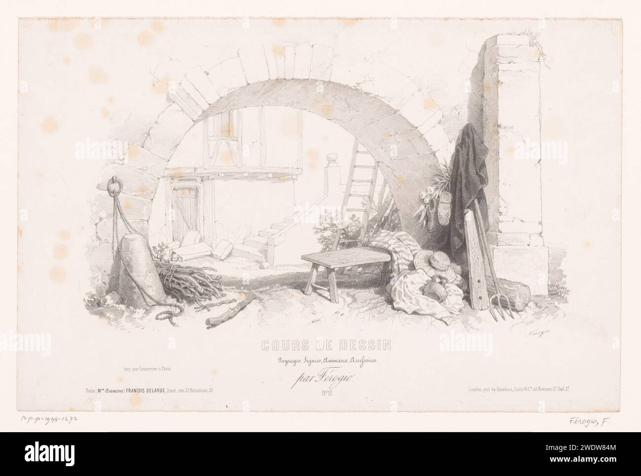 Boog with courtyard and objects of a farmer, Fortuné Férogio, 1845 ...