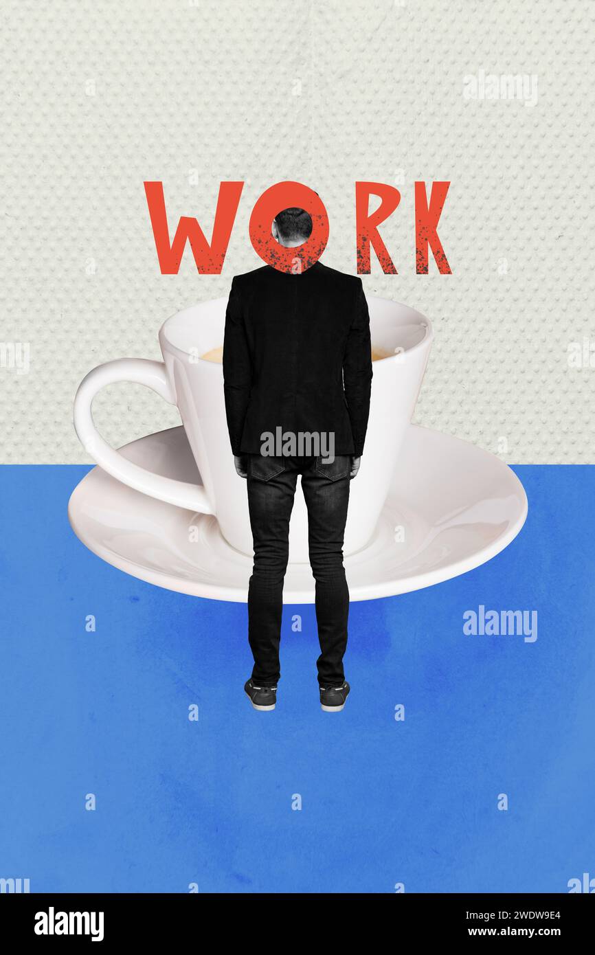 Collage 3d image of pinup pop retro sketch of worker man back behind ...