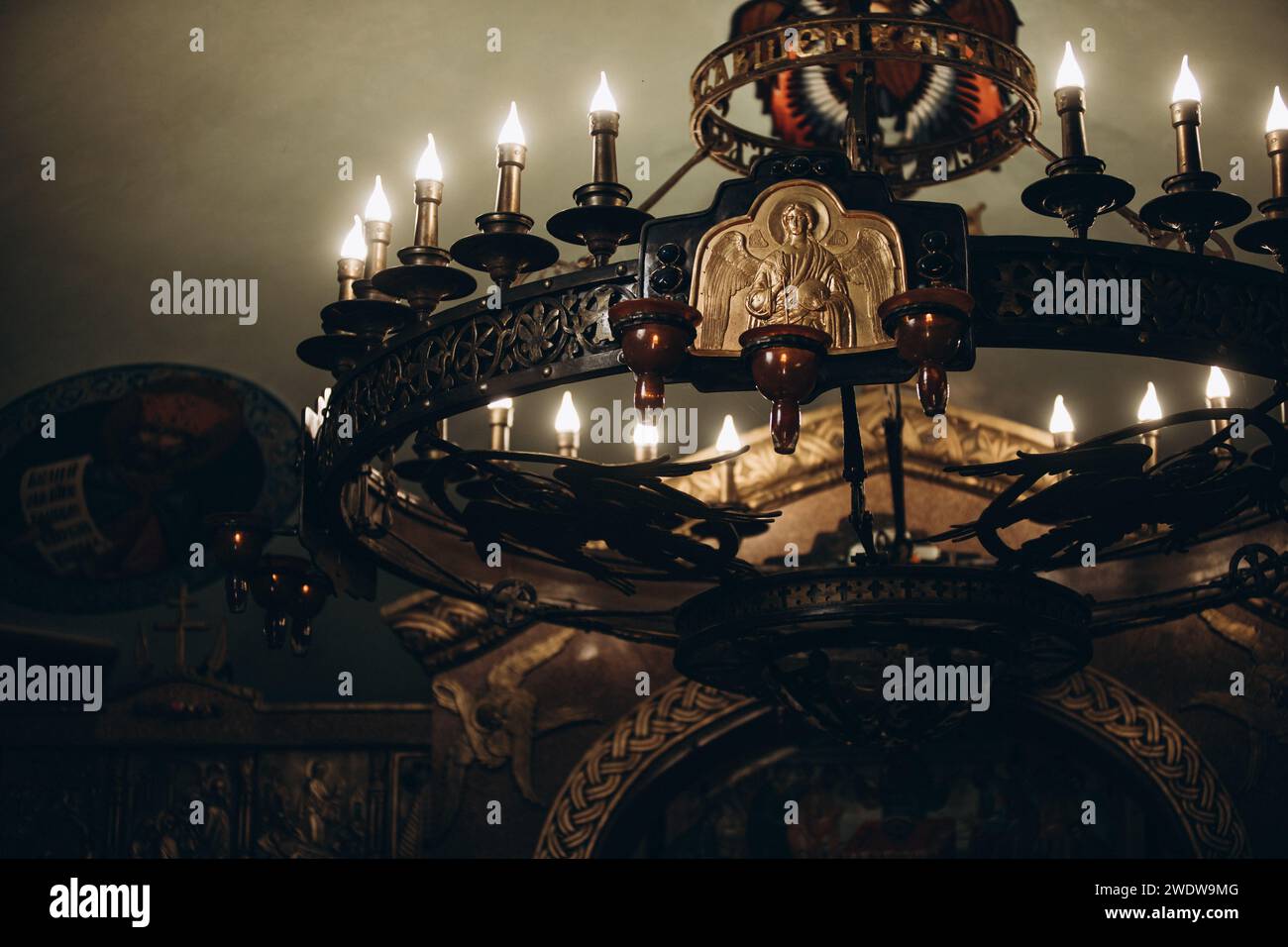 Stained glass chandelier cross hi-res stock photography and images - Alamy