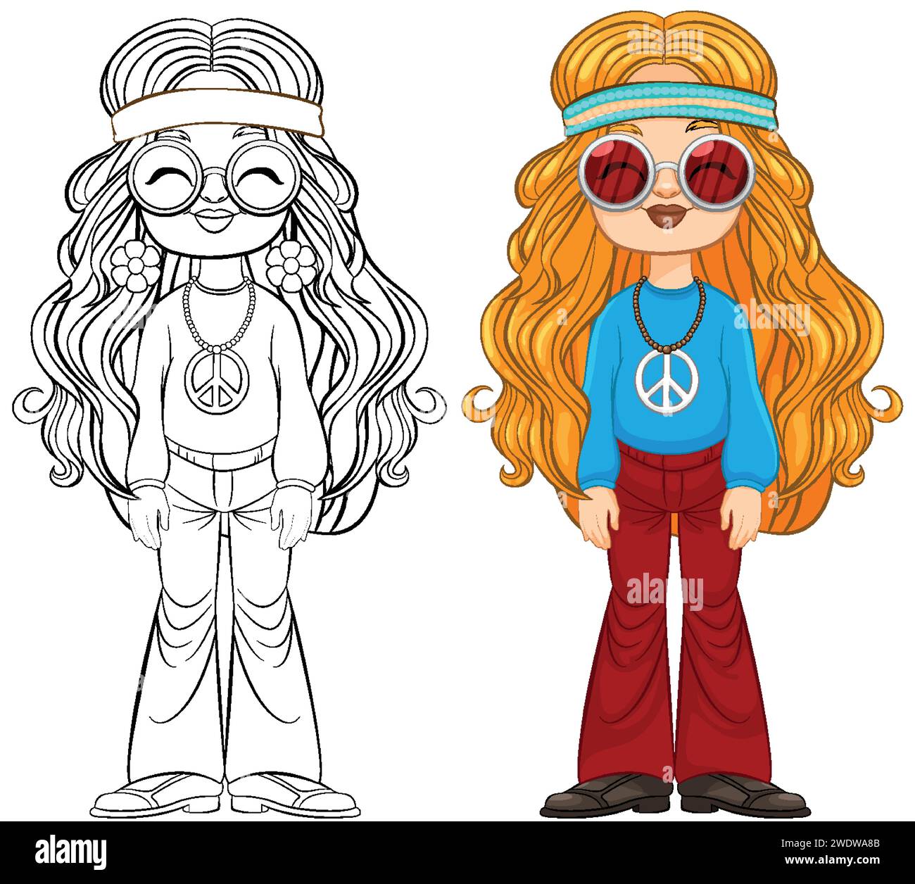 Colorful and line art of a 70s styled girl Stock Vector Image & Art - Alamy