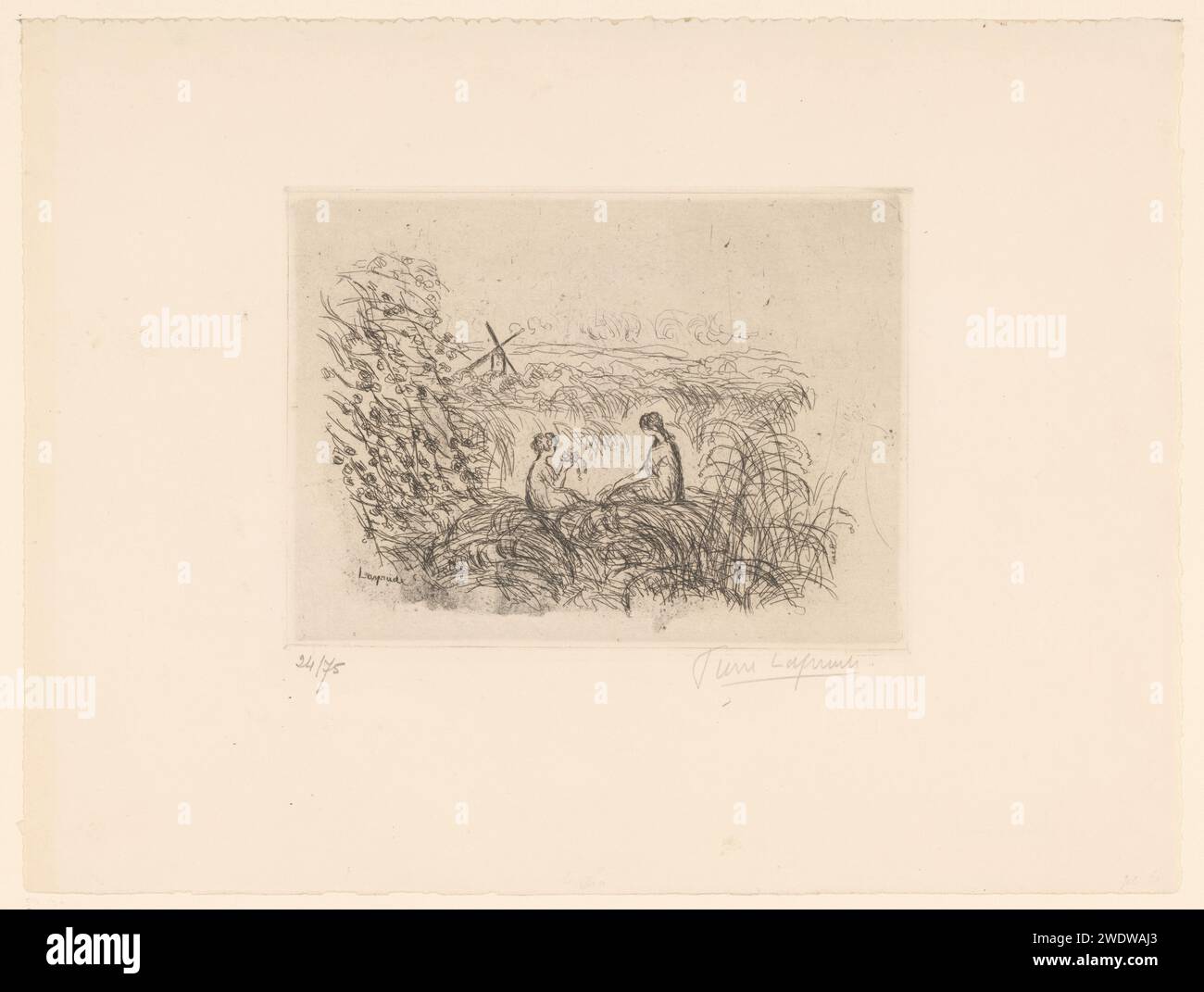 Two girls in a grain field, Pierre Laprade, 1885 - 1931 print paper ...