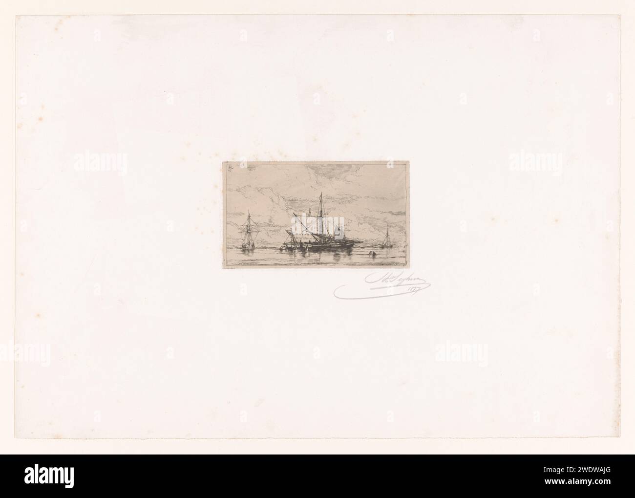 Sailing ships on Open Water, Henri Seghers, 1877 print paper. etching ...