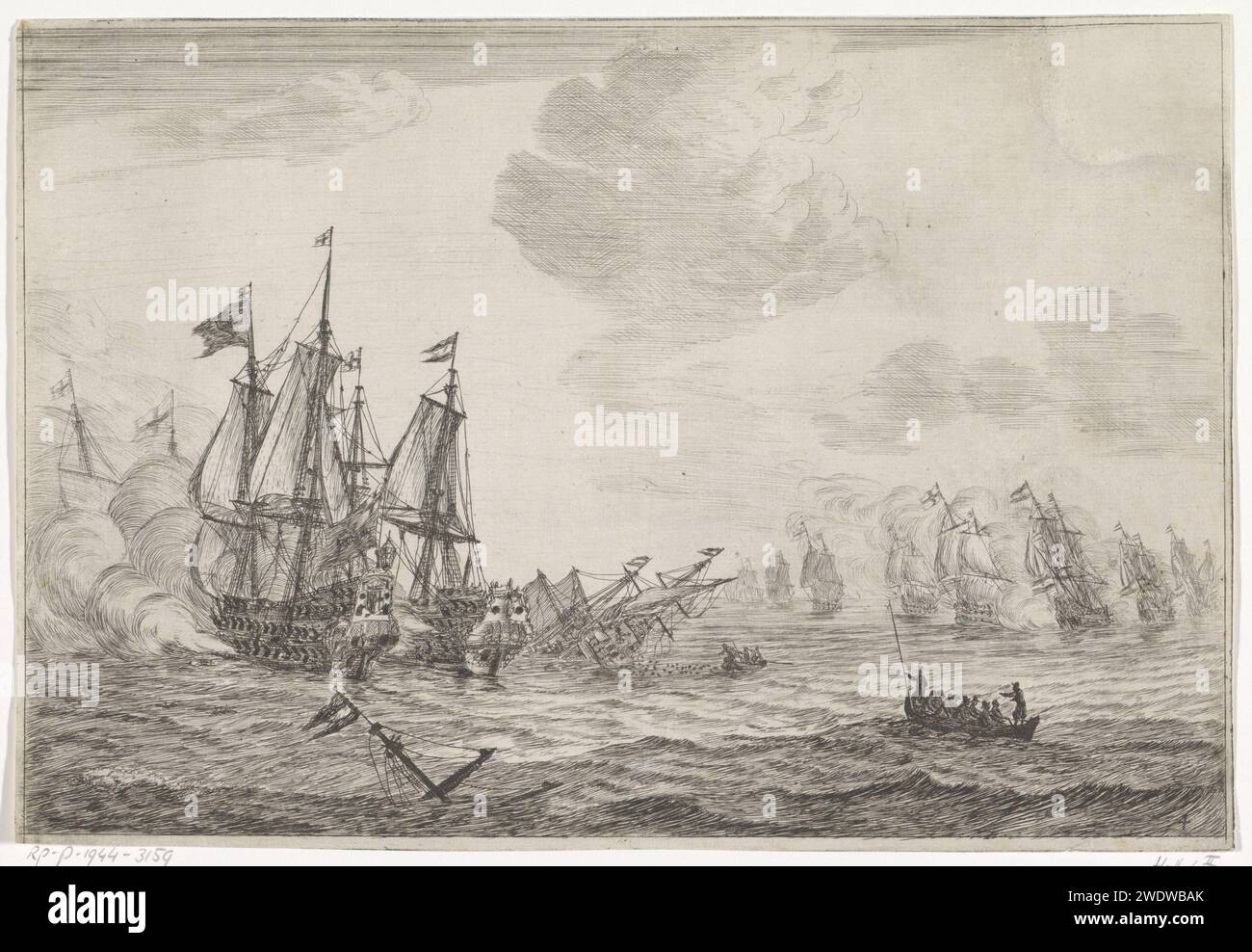 Sea battle with two sinking ships, Reinier Nooms, 1652 - 1656 print Sea ...