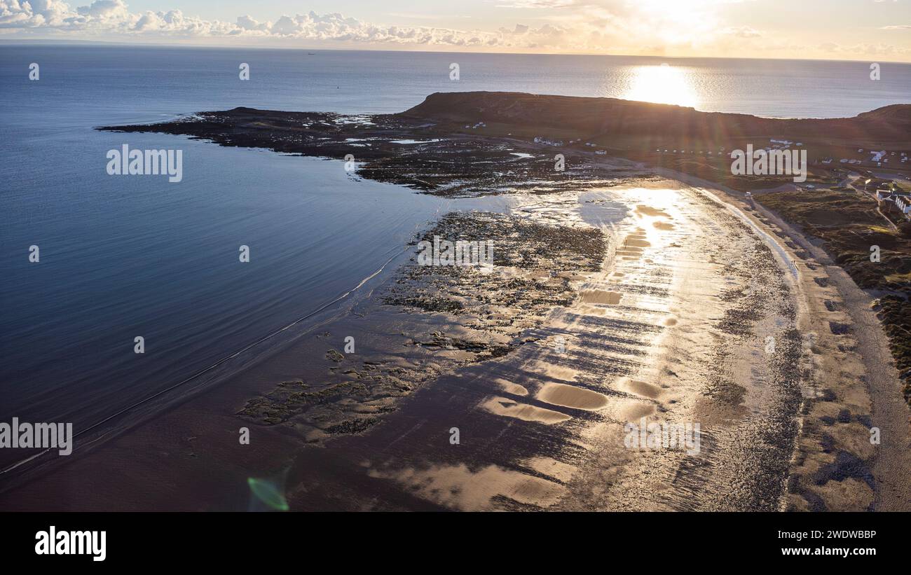 Aerial views over Horton Beach on the Gower Peninsula, Horton, Gower ...