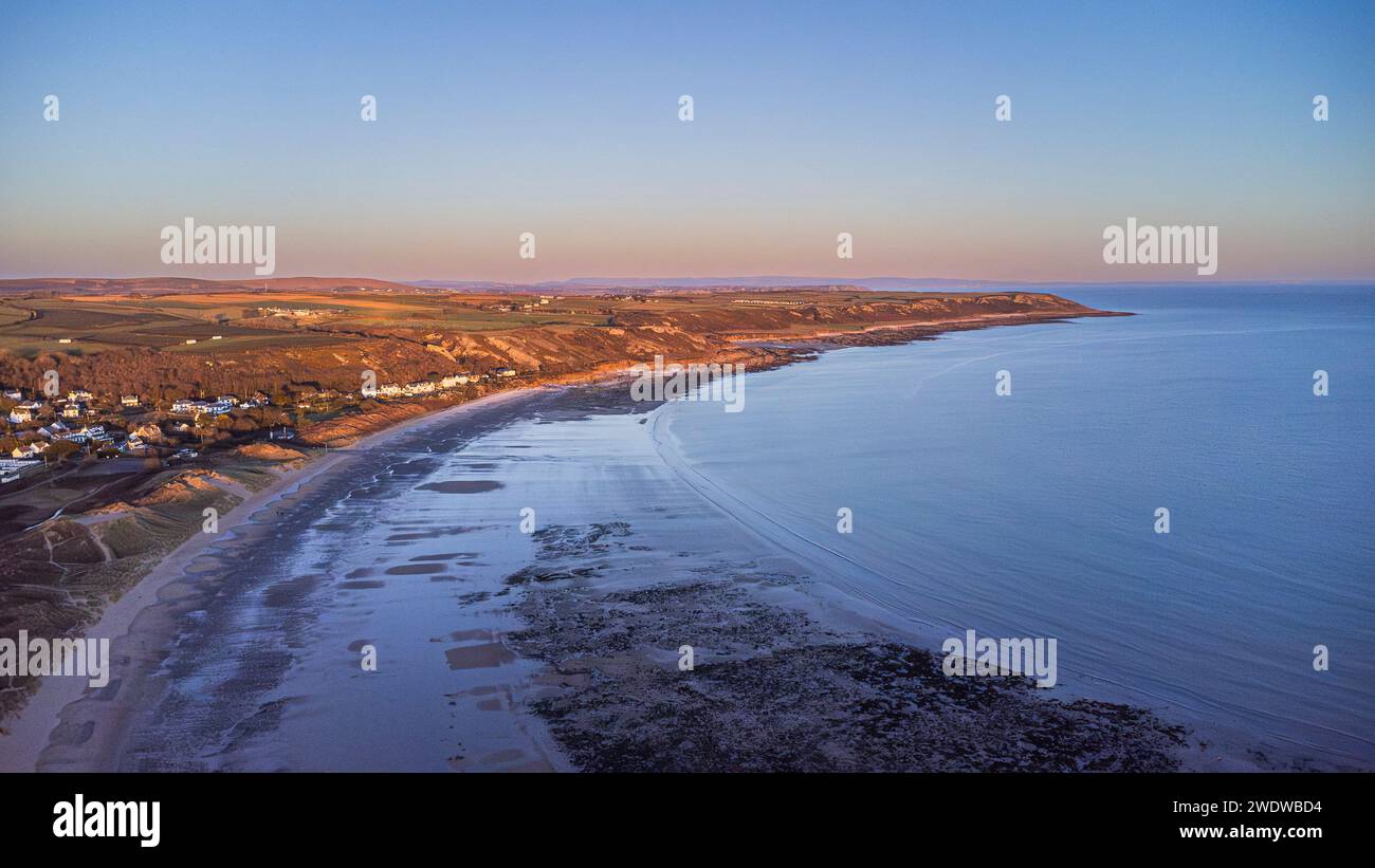 Aerial views over Horton Beach on the Gower Peninsula, Horton, Gower ...