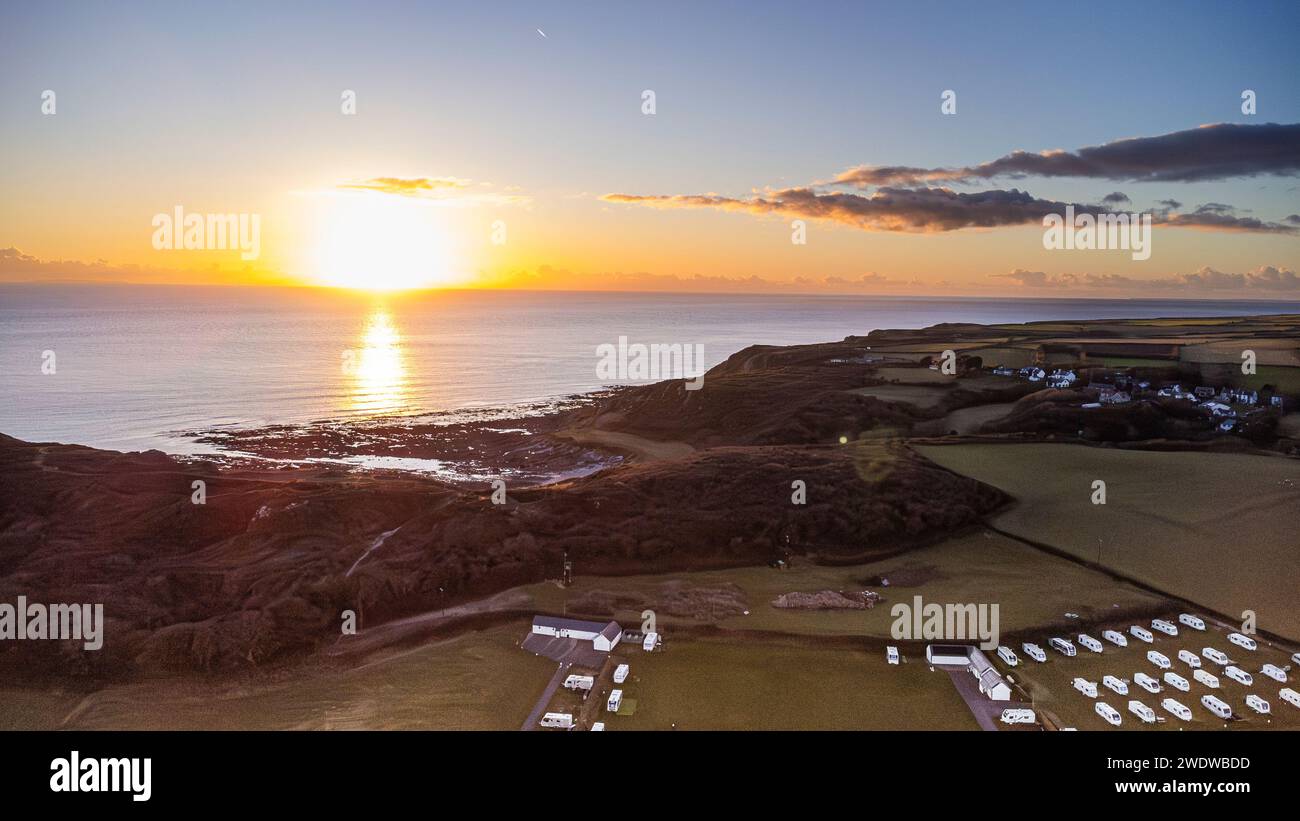 Aerial views over Horton Beach on the Gower Peninsula, Horton, Gower ...