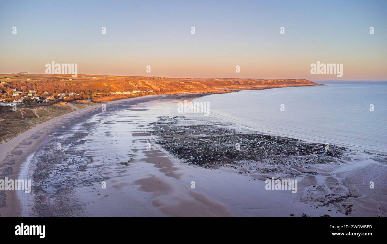 Aerial views over Horton Beach on the Gower Peninsula, Horton, Gower ...