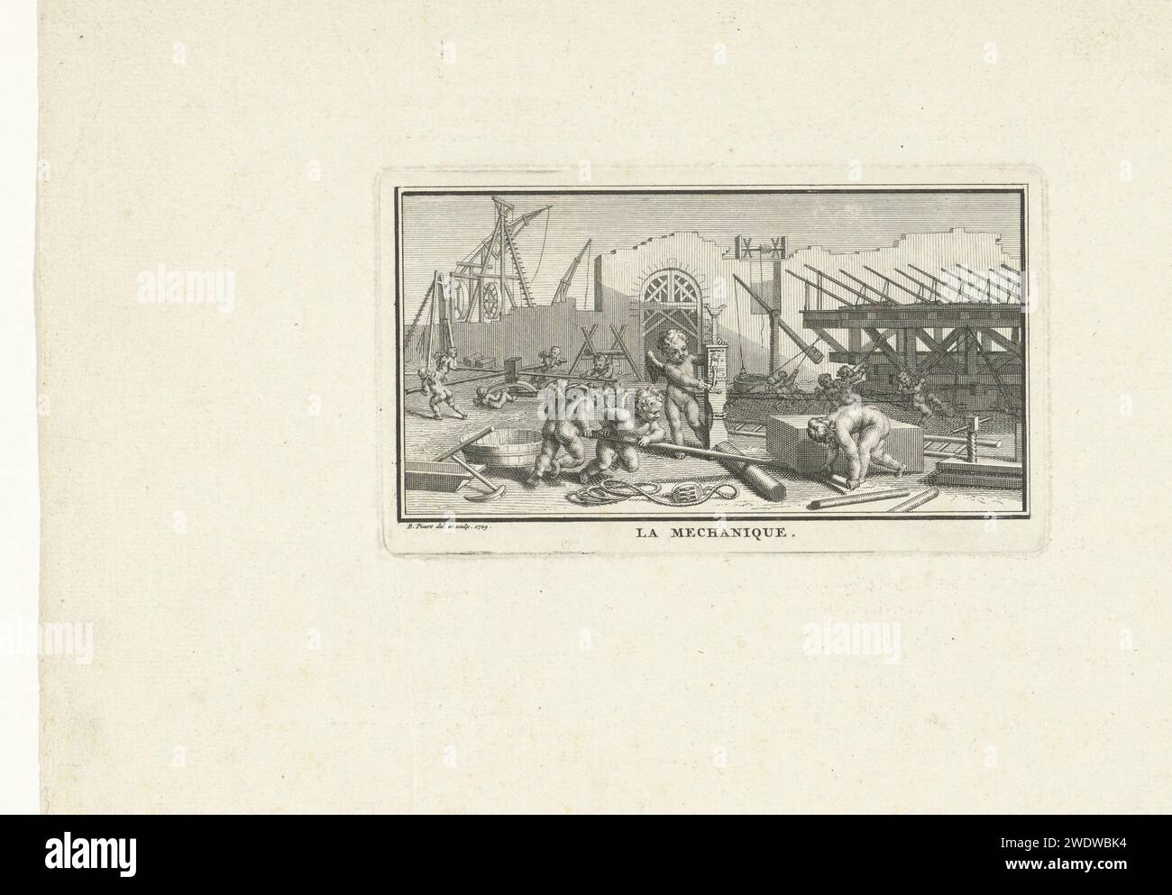 Allegory on Mechanics, Bernard Picart, 1729 print Putti at work at a ...