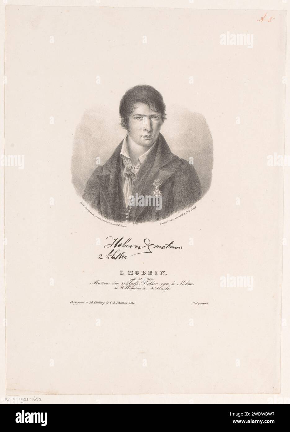 Portrait of Jacob Hobein at the age of 21, Cornelis Kimmel, 1831 print ...