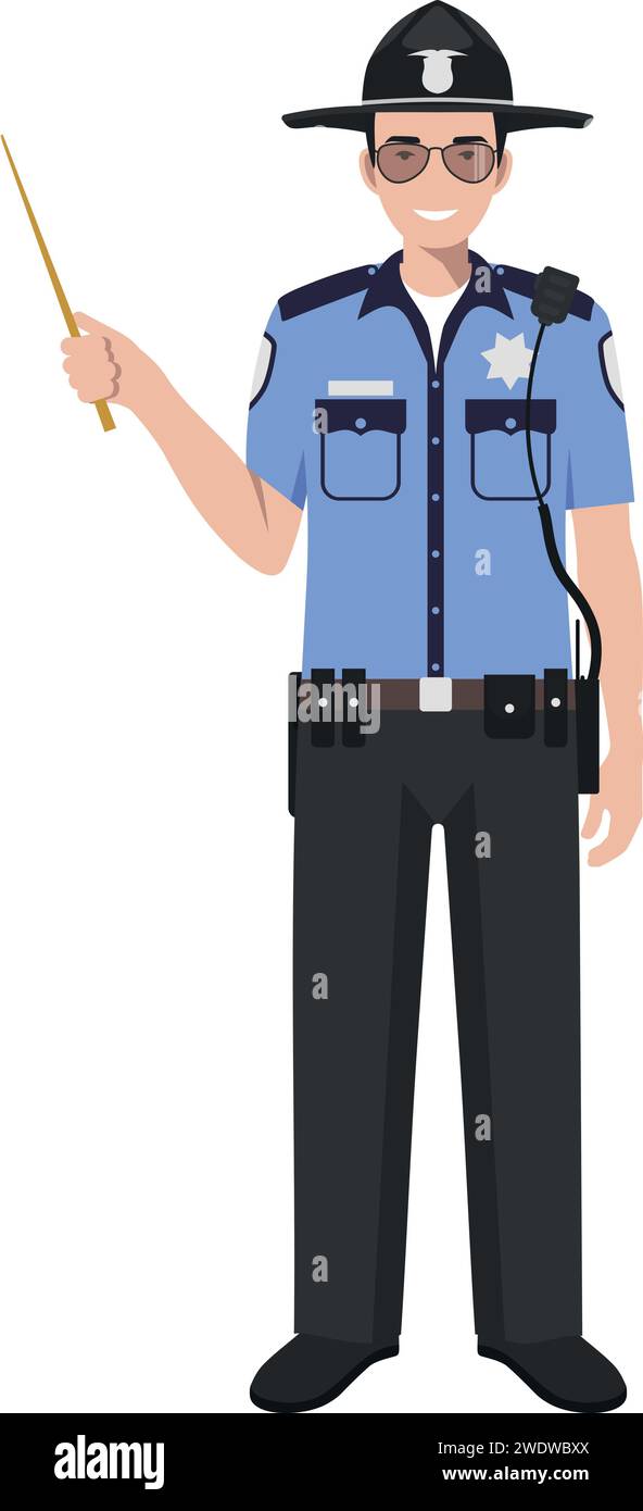 Standing American Policeman Sheriff Officer with Wooden Pointer Stick ...