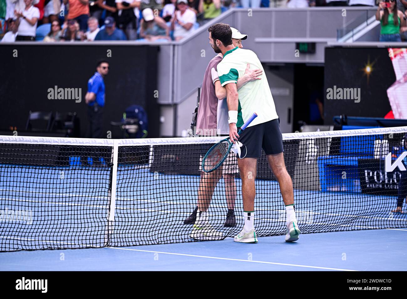 Melbourne, Australie. 21st Jan, 2024. Karen Khachanov and Jannik Sinner during the Australian ...