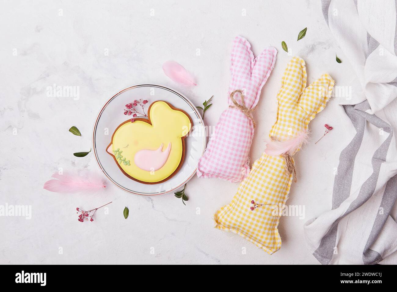 Easter seasonal pastel aesthetics pastry with crafting bunny toys ...