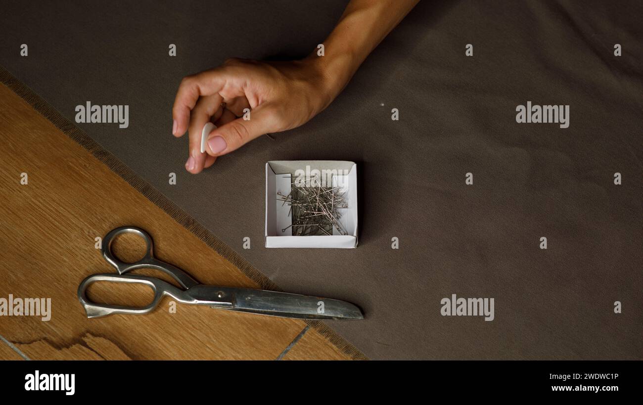 fabric marking hands ruler seamstress. High quality photo Stock Photo ...