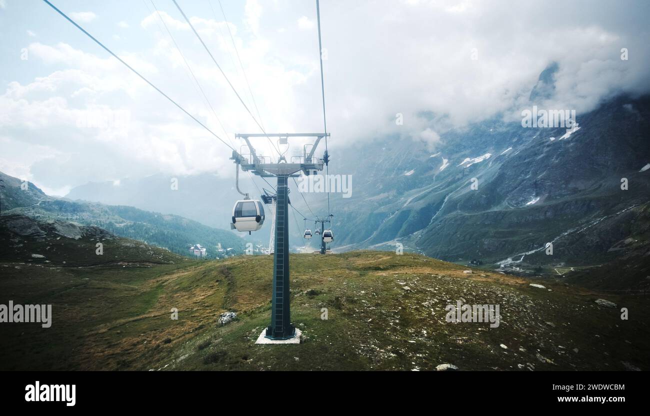 Cable Car Way In High Rocky Mountains With A Spectacular View To The ...