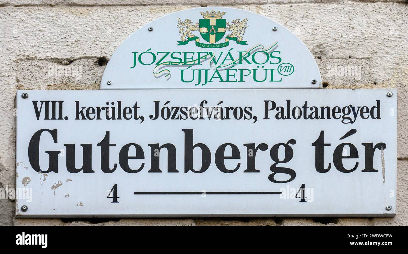 Gutenberg ter sign, district VIII Budapest, Hungary Stock Photo - Alamy