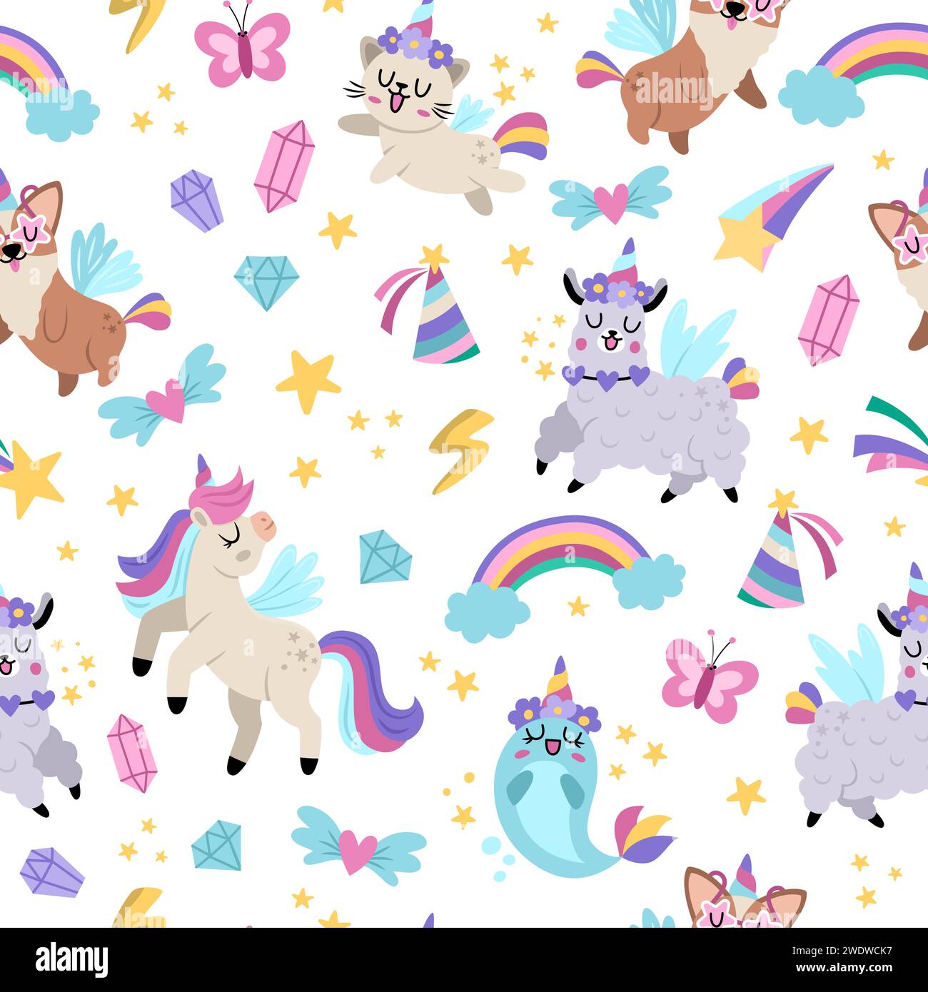 Vector unicorns seamless pattern. Repeat background with fairytale ...