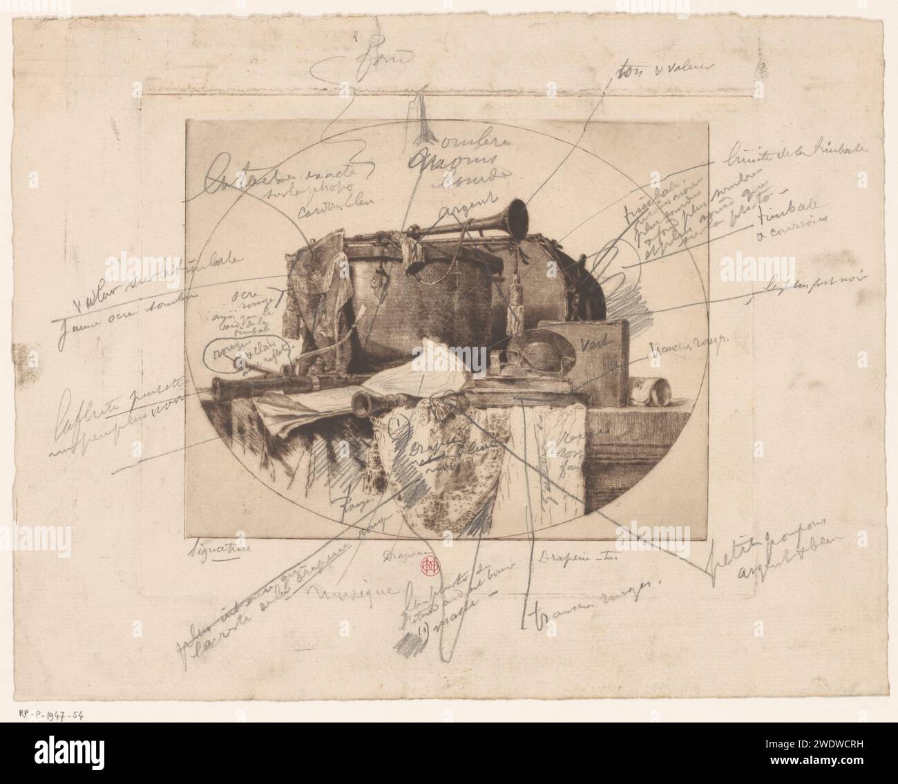 Still life with musical instruments, Henri Charles Guérard, after Jean ...