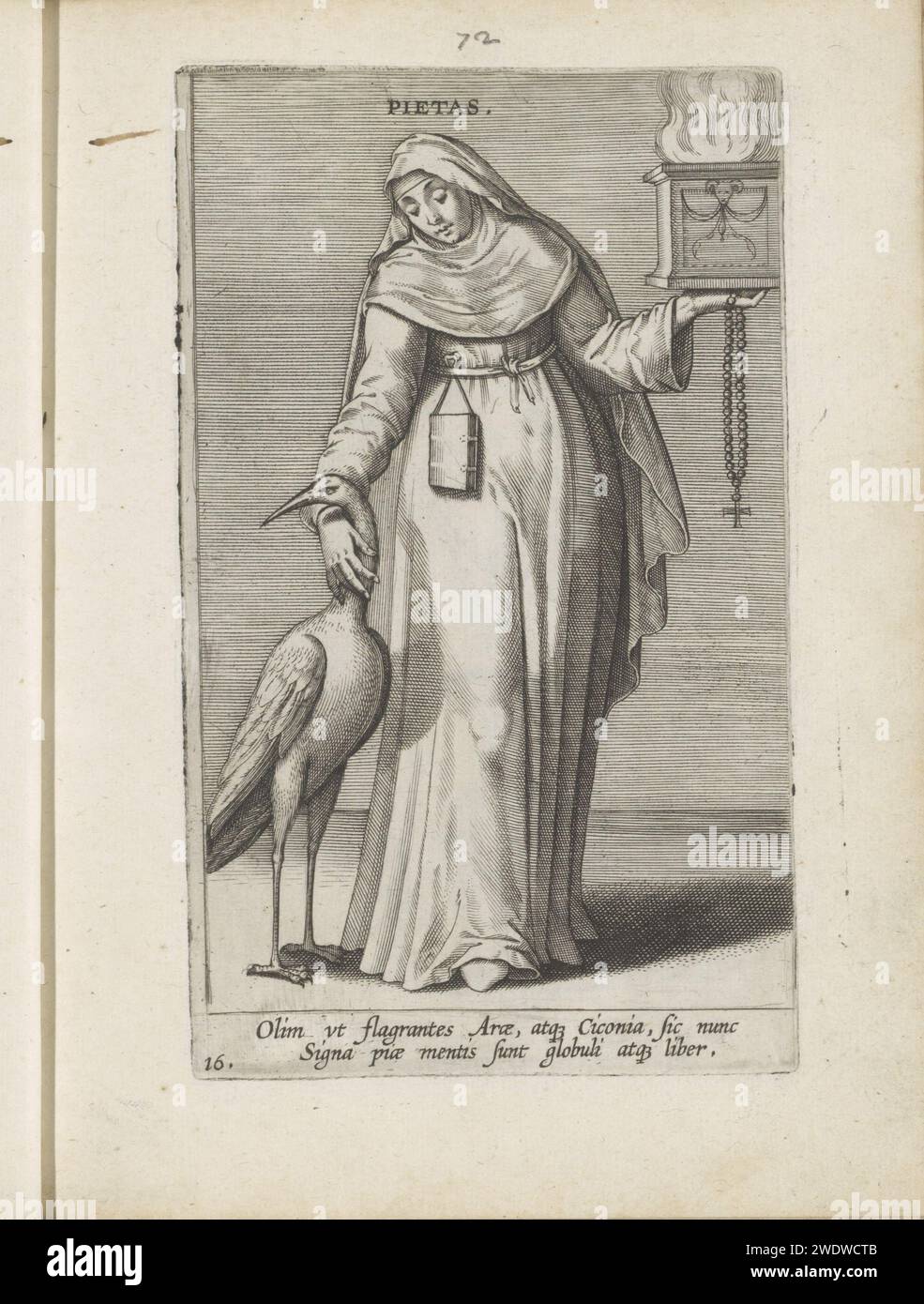 Piety, Philips Galle, c. 1585 - c. 1590 print Standing nun with a Bible ...