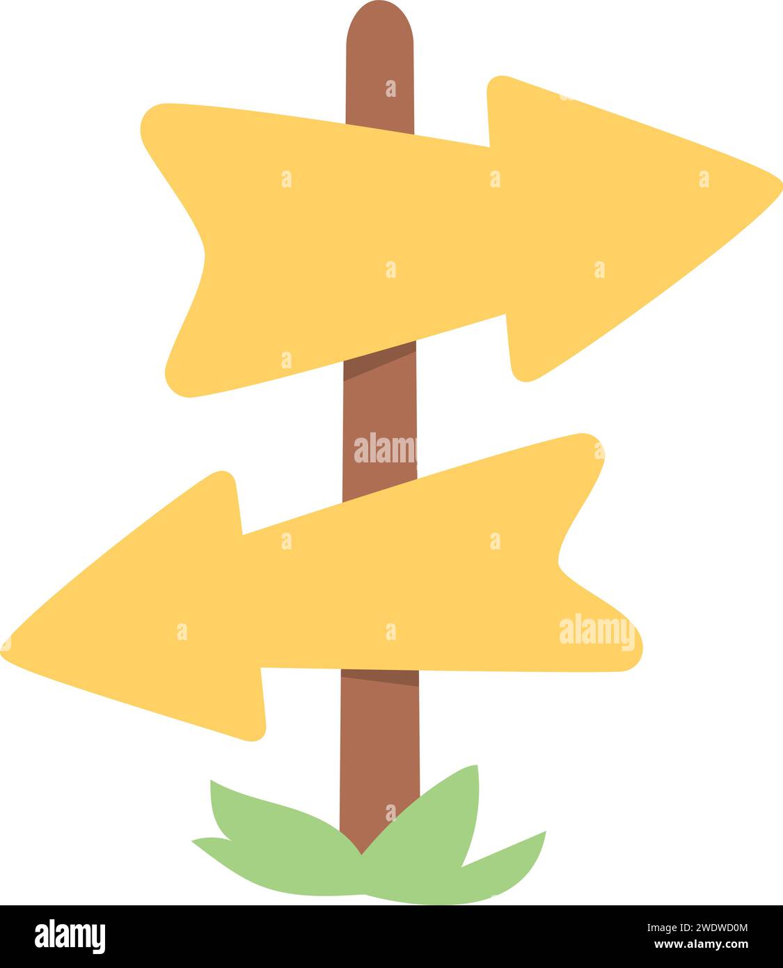 Vector road direction sign illustration. Pointer with yellow arrows ...