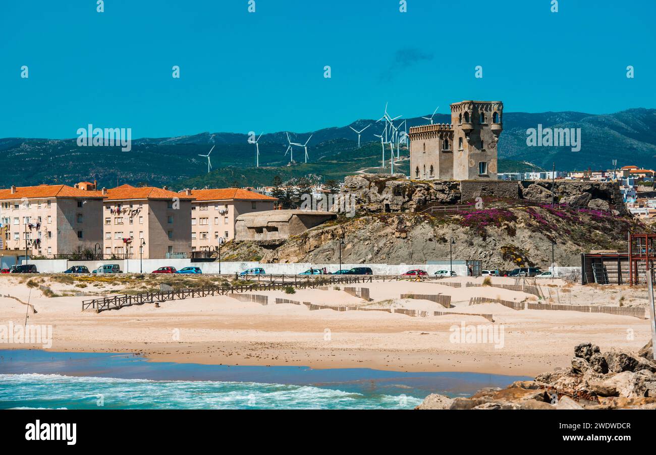Old Castle of Guzman El Bueno and Seashore of Tarifa in Spain with ...
