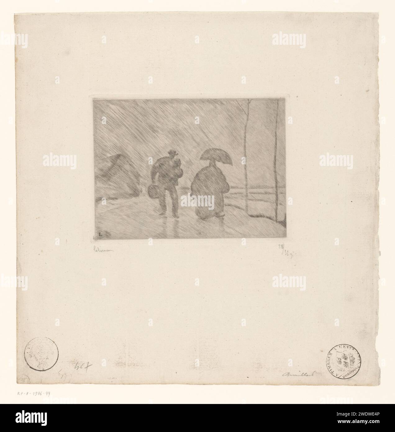 Two figures in a downpour, Jean Emile Laboreur, 1932 print France paper ...