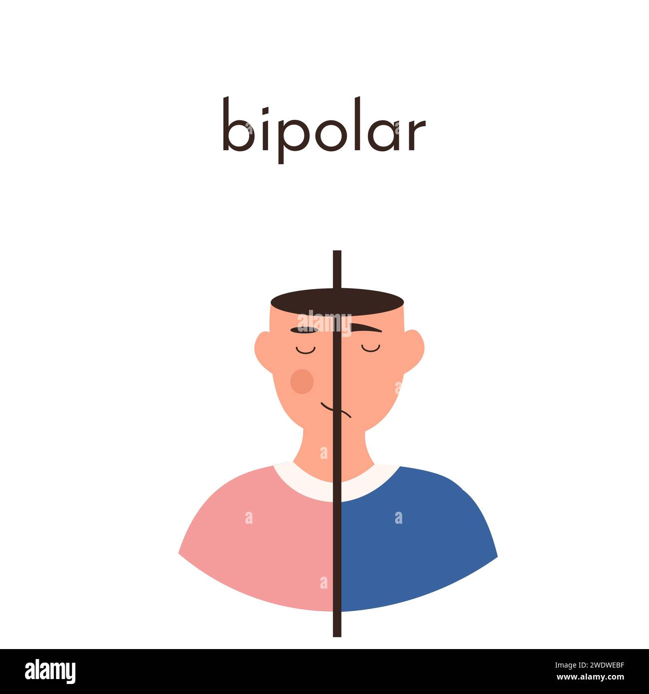 Split face double personality bipolar disorder. Male character with ...