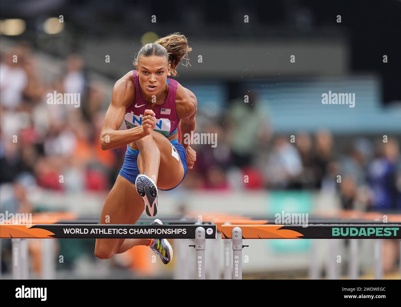 Anna HALL participating in the heptathlon at the World Athletics ...