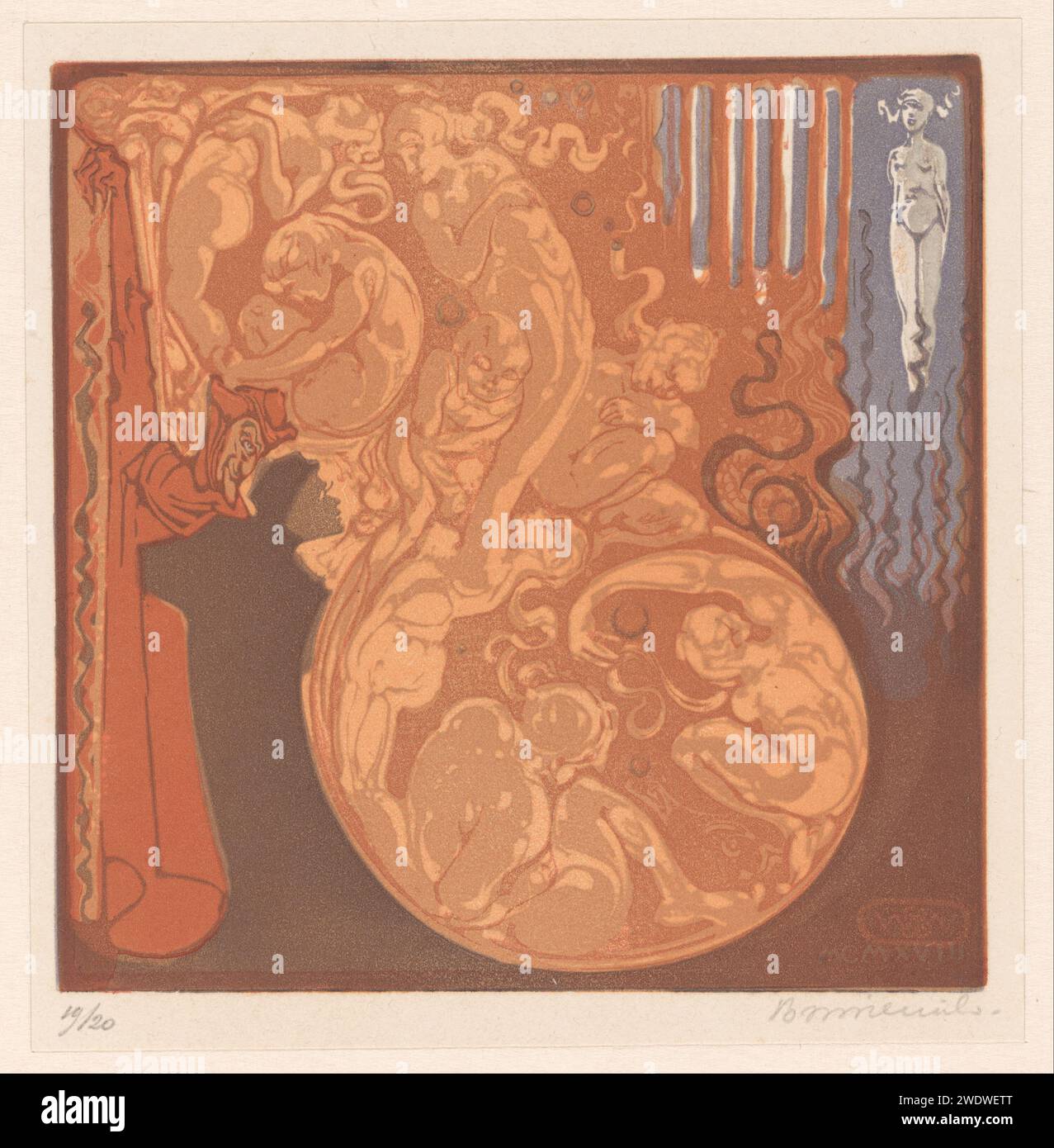 Dreamy scene, Bernard Willem Wierink, 1919 print paper (scenes from ...