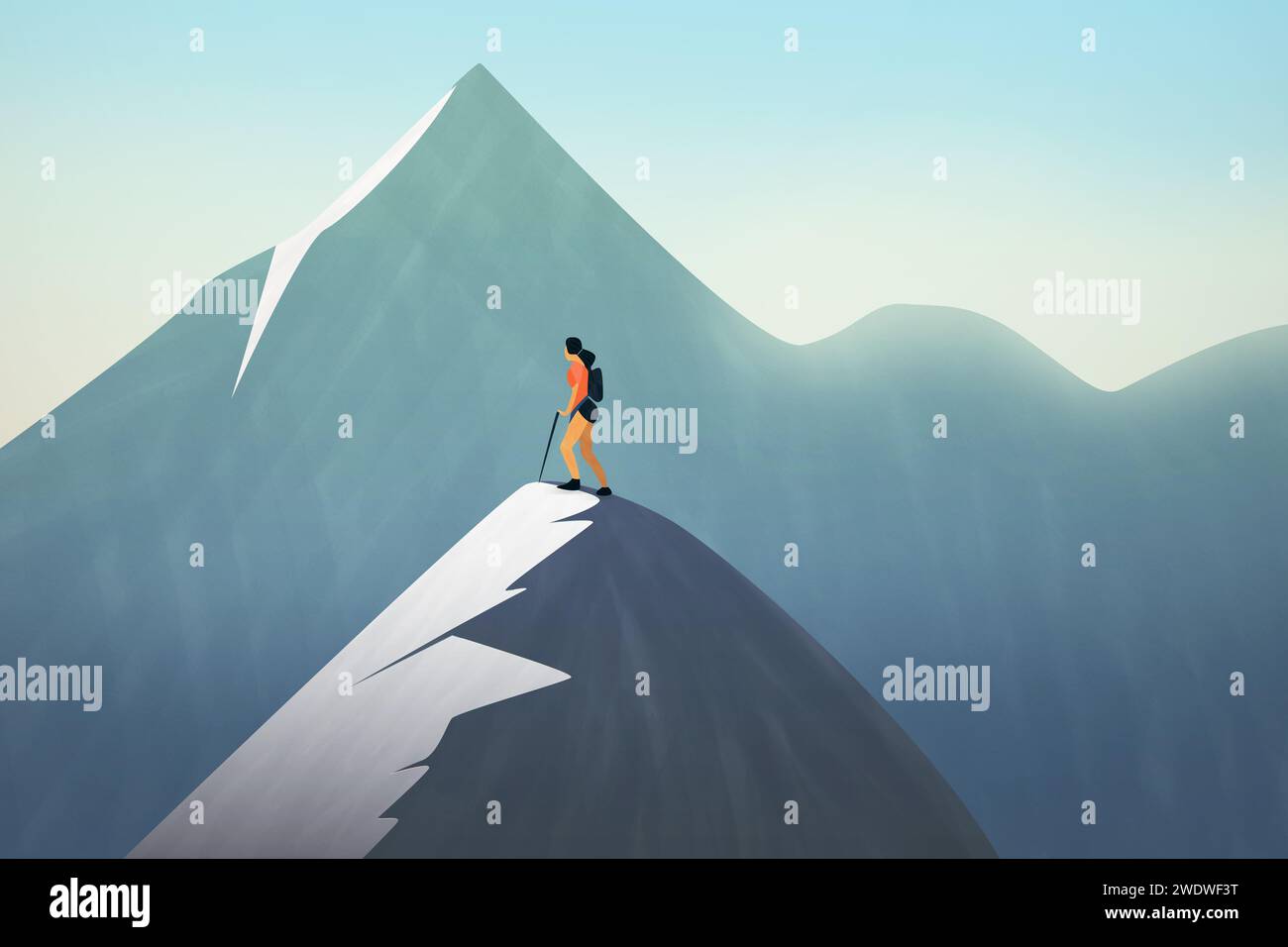 positive optimism concept, victory-winner, woman - man, standing on top ...