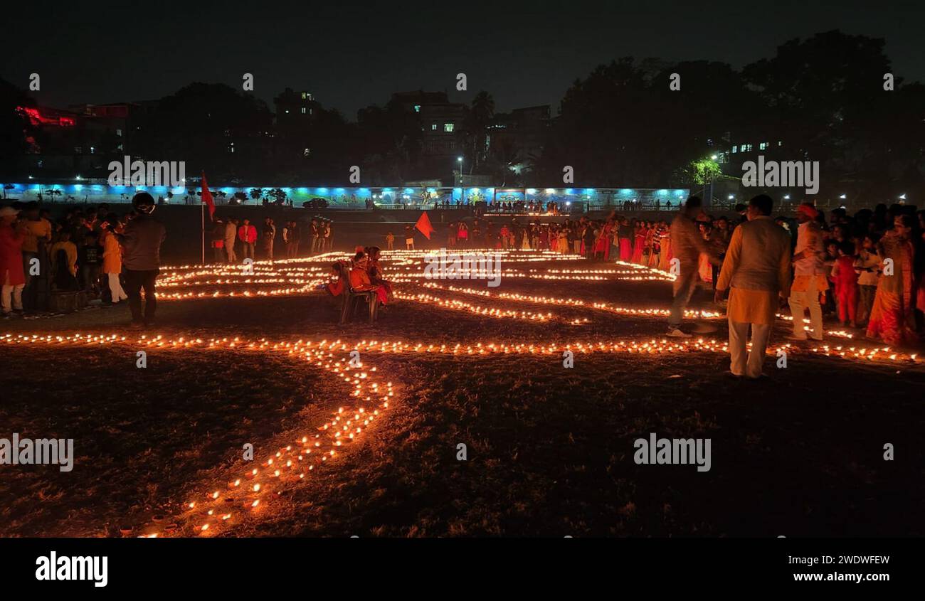 Silguri, West Bengal, INDIA. 22nd Jan, 2024. People light diyas to ...